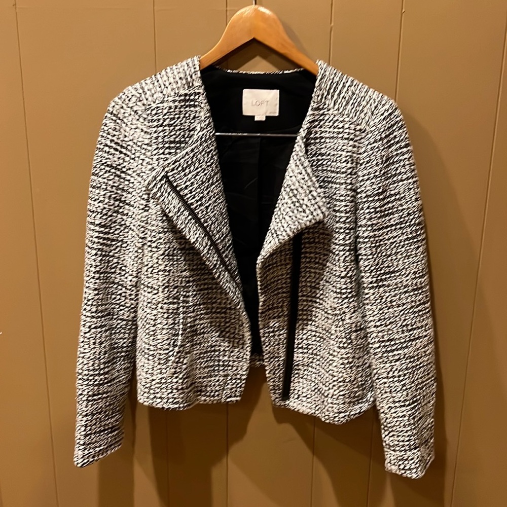 Loft, Black And White Tweed Bomber Style Jacket Size … - Gem
